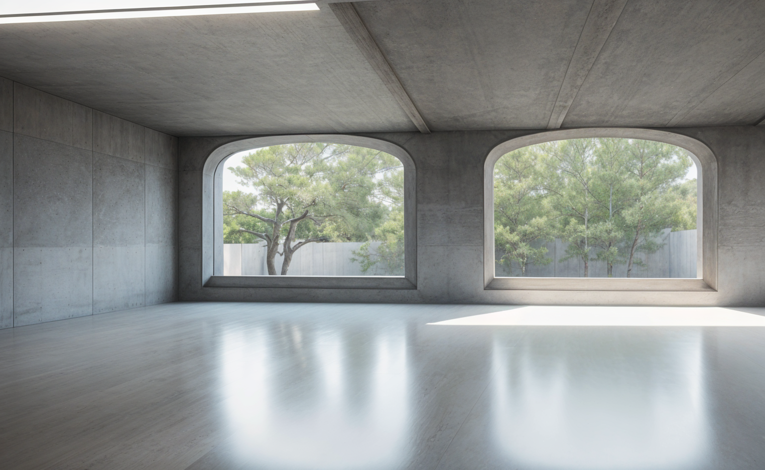international style interior shot concrete walls concrete ceiling ...