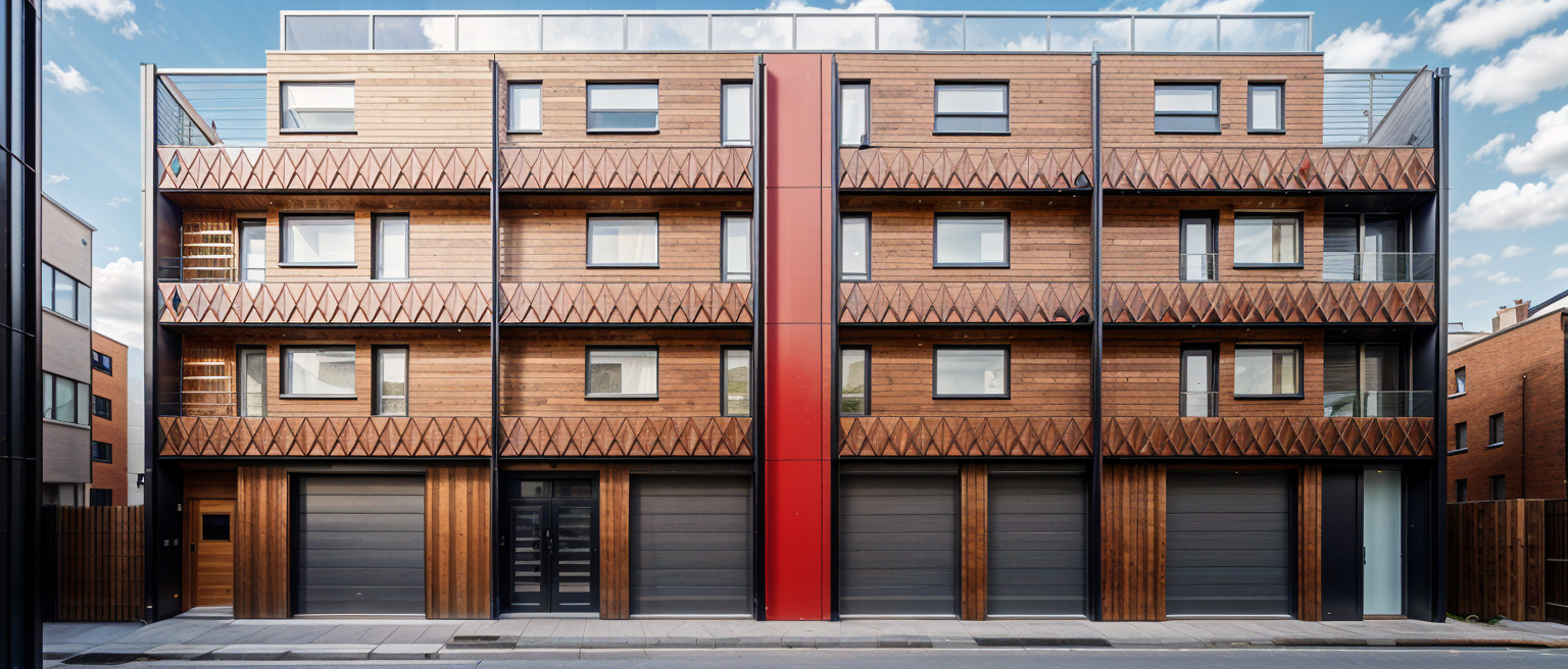 Exterior Shot Rear View Of The Same Wooden Building Ground Floor Garage